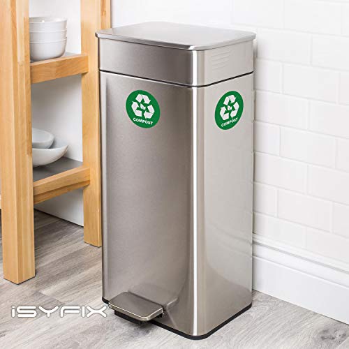 iSYFIX Compost Sticker for Trash Can Bins - 6 pack 5 inch β Premium Self-Adhesive Vinyl, Laminated for Weatherproof, UV Resistant, Perfect label stickers for containers, Ideal Sign for Kitchen, Office