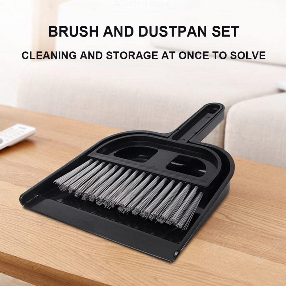 FEMUN Small Broom and Dustpan Set, Hand Broom, Desktop Keyboard Broom, Plastic Mini Broom and Dustpan Set, Home Multifunctional Small Broom, Kitchen Gadgets, for Desk, car and pet Waste (Black)