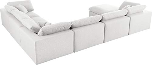 Meridian Furniture Serene Collection Modern | Contemporary Deluxe Comfort Modular Sectional, Soft Linen Textured Fabric, Down Cushions, 3 Corner + 3 Armless + 1 Ottoman, Cream