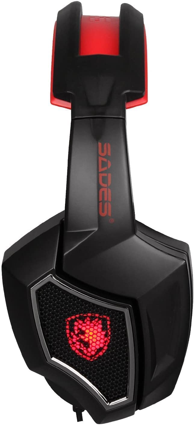 SADES 3.5mm Stereo Surround Sound Gaming Headset with Mic, Noise Cancelling & Led Light & Volume Control Over Ear Gamer Headphones, Red Headset for PC MAC Laptop Computer Games