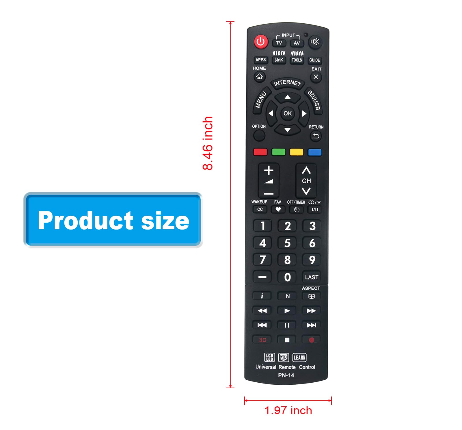 New Universal Controller Replaced Remote Works for 99% Panasonic LED LCD Learn 3D TV Also SUBs N2QAYB000926 N2QAYB000485 N2QAYB000837