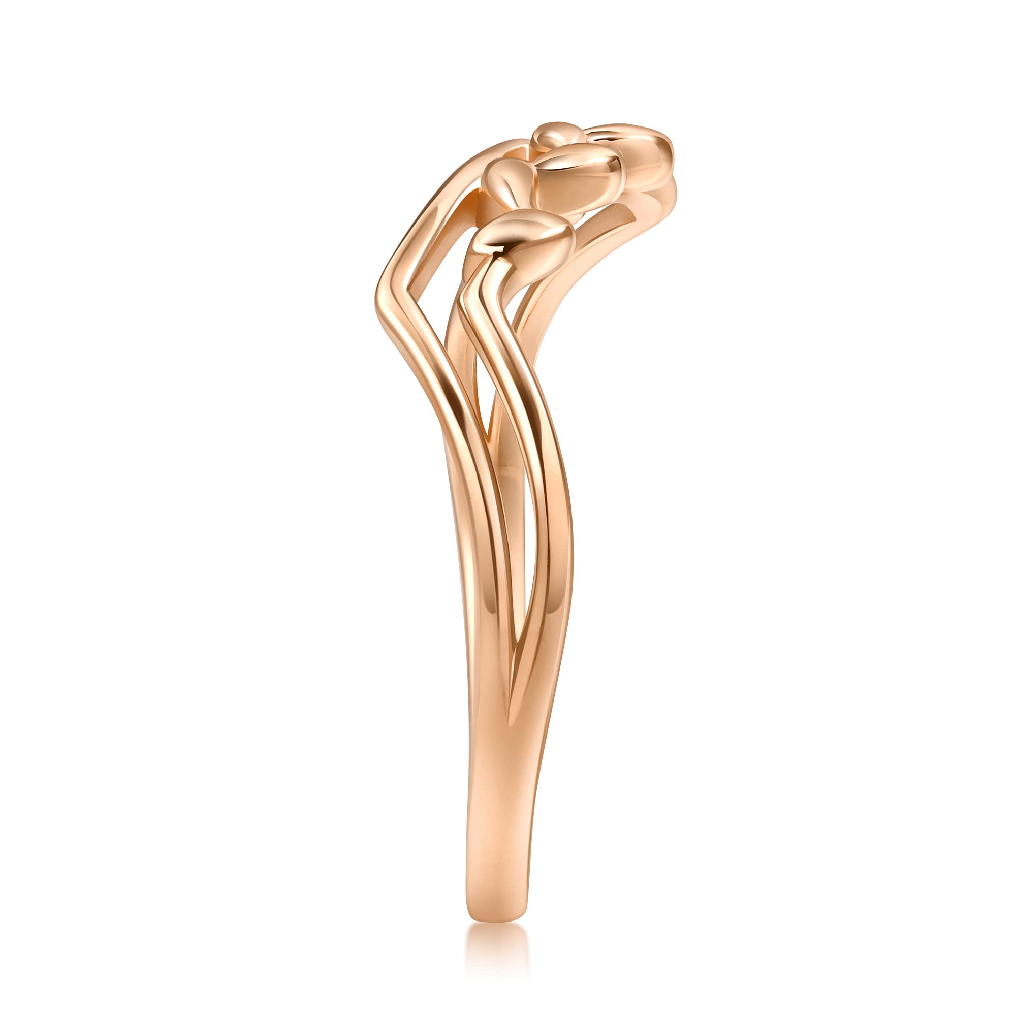 CHOW SANG SANG Delicate Gold 18K Rose Linear Waves with Cute Leaves Rings for Women 92787R (Our Size 17 / US 7.75)
