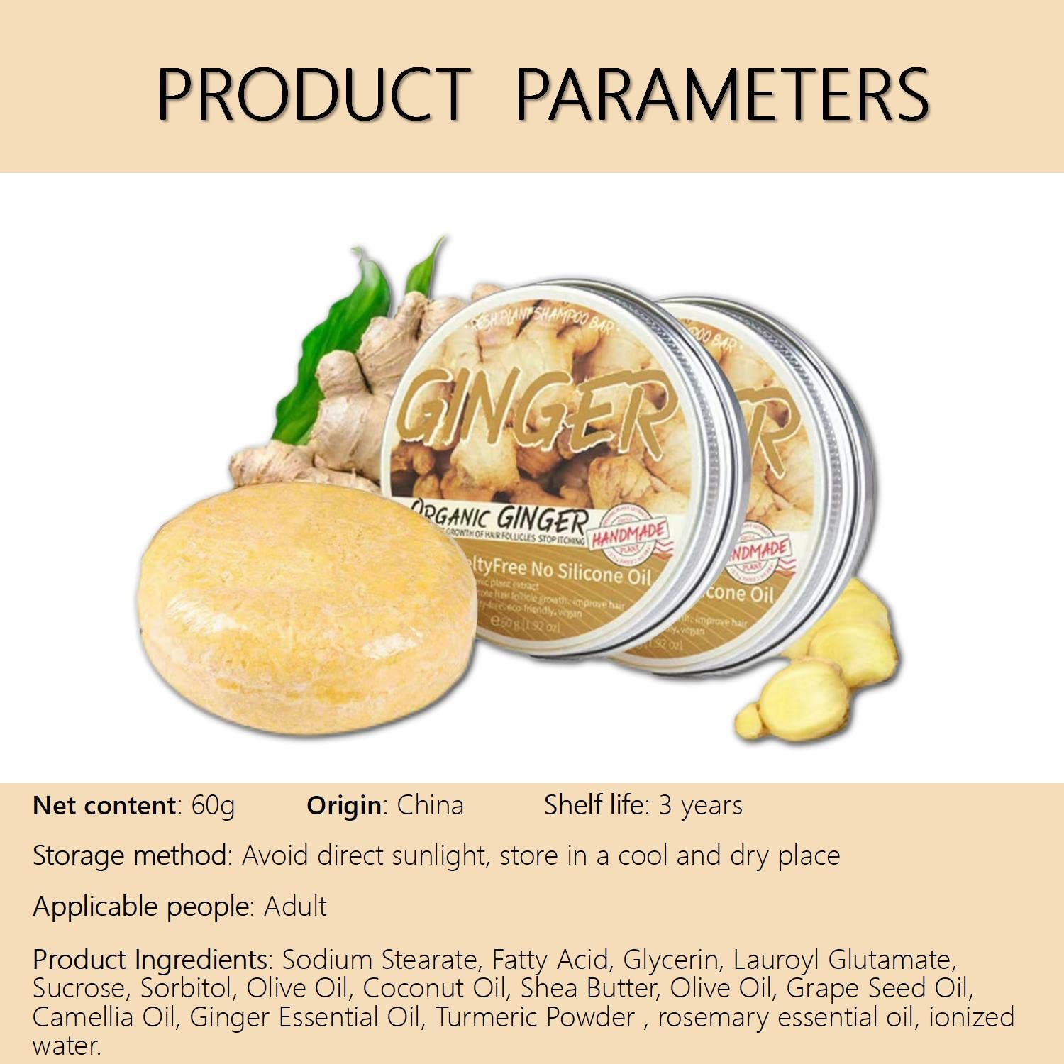 FENGGE 2pcs Ginger Hair Shampoo Bar,Ginger Shampoo Soap, Organic Ginger Shampoo (2PCS)