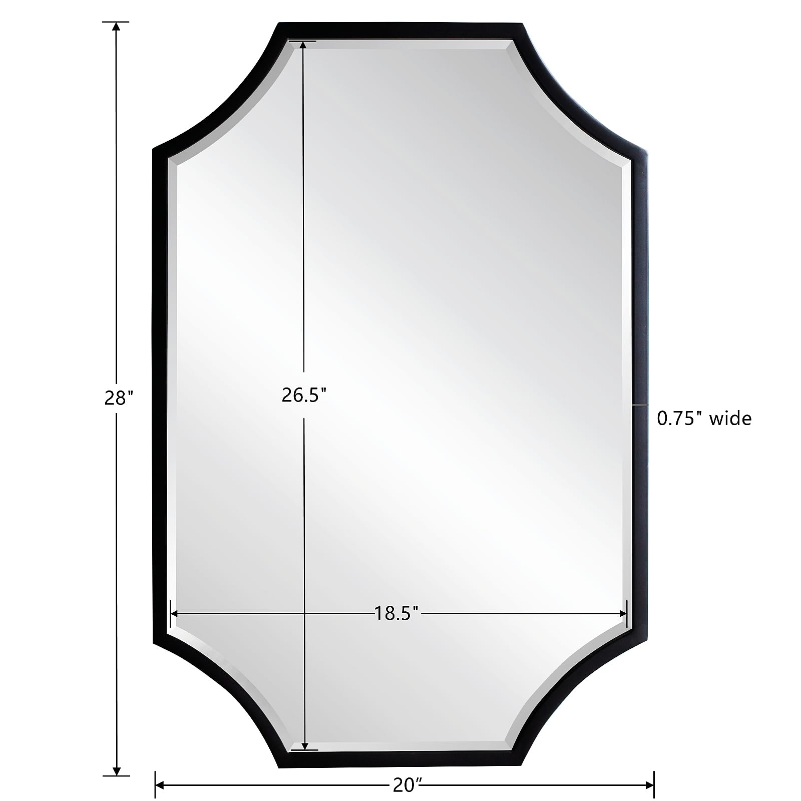 Kelly Miller 20"x28" Scalloped Black Bathroom Mirror for Wall Mount, Home Mirror