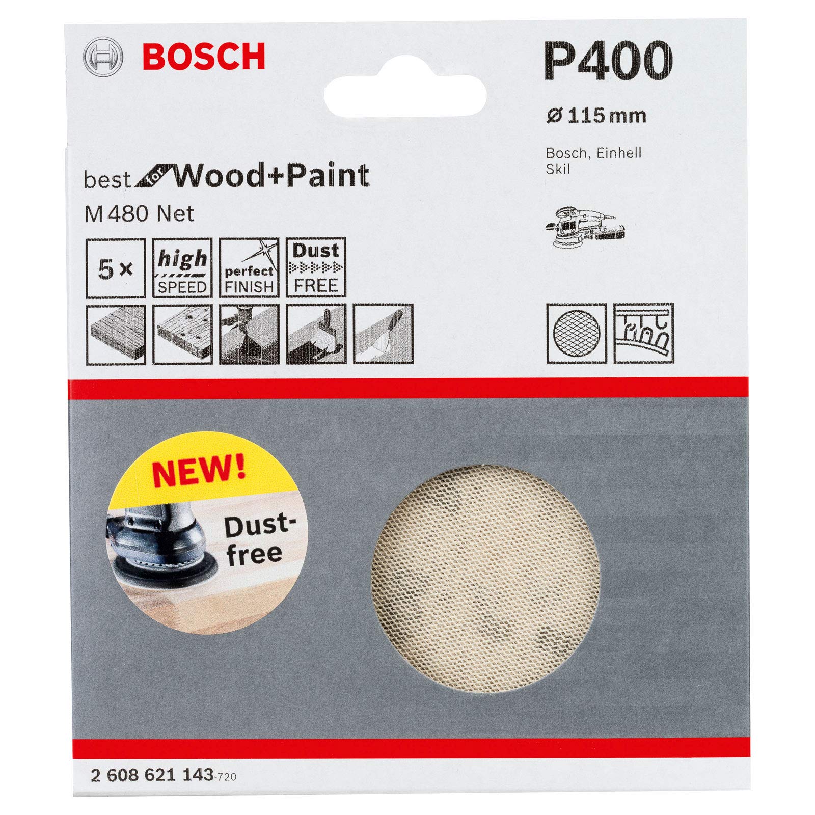 Bosch Professional 5 Pieces Sanding sheet M480 Best for Wood and Paint (wood and paint, Ø 115 mm, grit P320, accessories orbital sander)