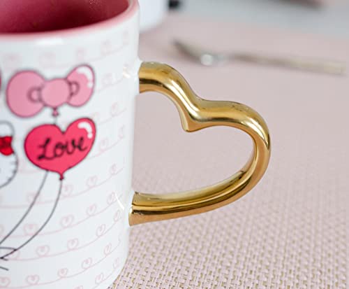 Sanrio Hello Kitty Love Heart-Shaped Handle Ceramic Mug | Large Coffee Cup For Espresso, Caffeine, Beverages, Home & Kitchen Essentials | Cute Valentine's Day Gifts and Collectibles | Holds 14 Ounces