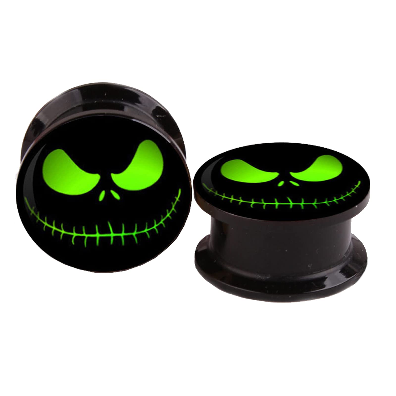 DERALA 2pcs Ear Plugs Acrylic Ear Gauges Expander Double Flare Halloween Ghost Eyes Piercing Jewelry 00g 10mm Green