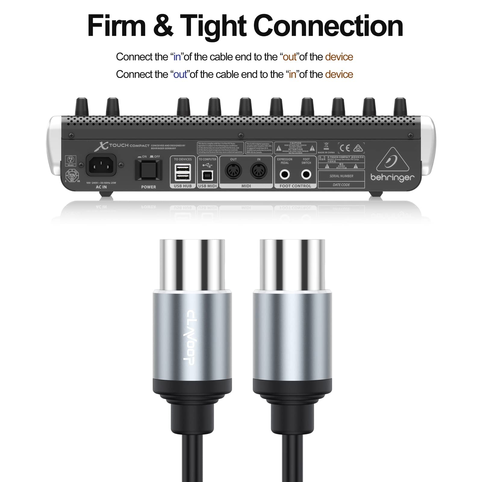 CLAVOOP MIDI Cable 10 Feet, 5 Pin DIN MIDI Male to Male Cables for MIDI Keyboard Pad Beat Maker Audio Amplifier Guitar Multi Effects Synth External Sound Card
