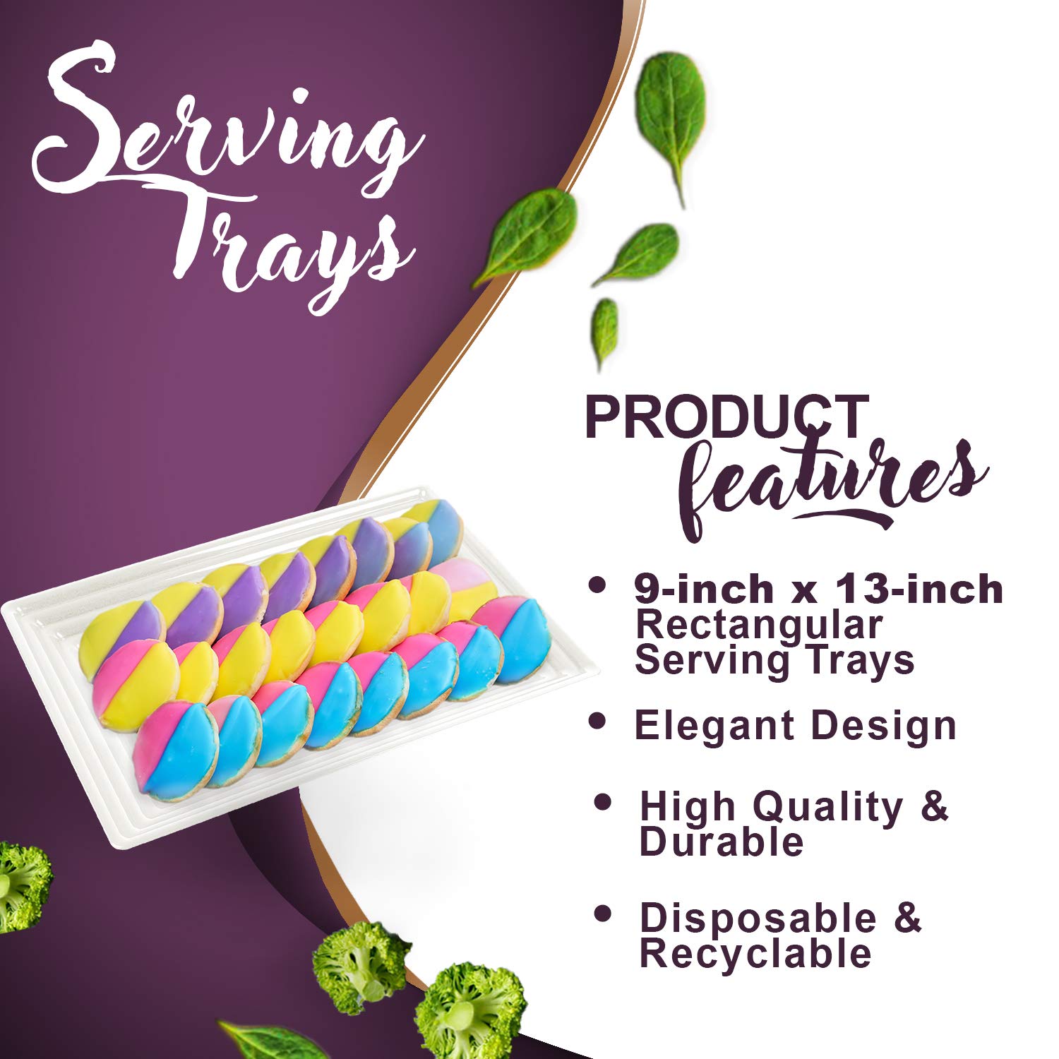 Disposable Plastic Serving Trays 24 Pcs β Heavyweight Fancy 9βx13" Rectangular White Large Serving Platters - Appetizer Tray For All Occasions