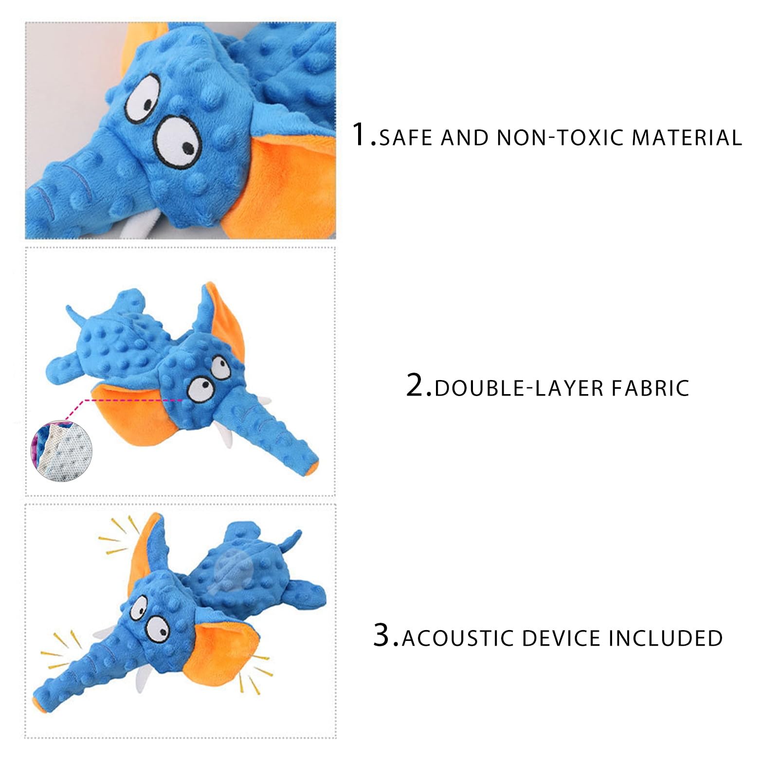 Grebest Pet Chew Toy Interactive Pet Toy Pet Toy Bite-Resistant Interactive Plush Dog Chew Toy Cartoon Elephant Shape Pet Squeaky Toy Pet Supplies Dark Blue