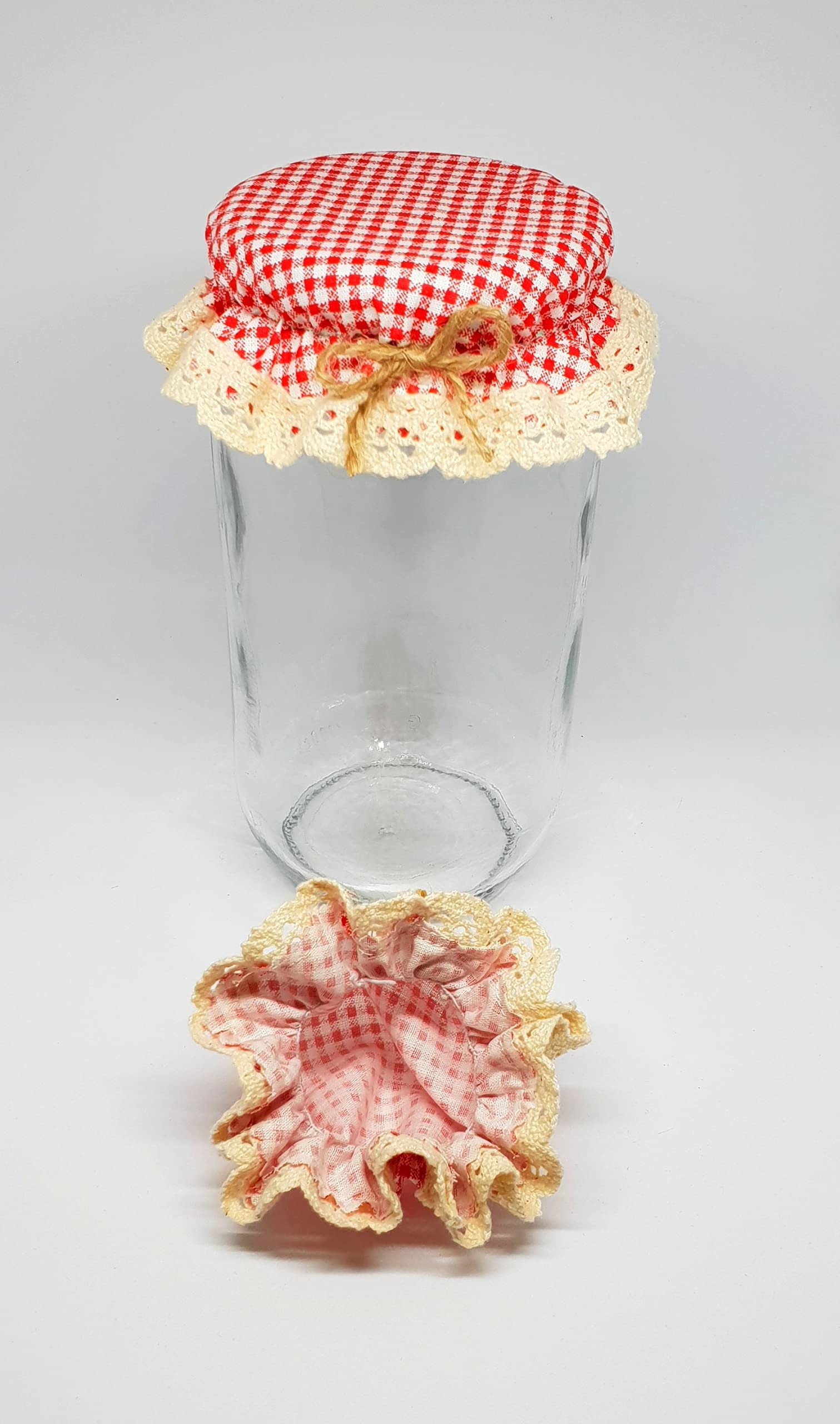 DLK - 10 pieces Elasticated Jar Cover Cloth - 100% Cotton Jar Cover Cloth - Stretchy Red Gingham (Checkered) Pattern - Breathable Fermentation Lid Bowl - Reusable Elastic Cloth Jar Covers