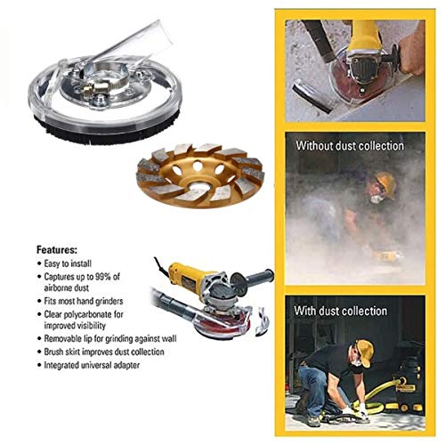 Flushbay Grinding Dust Shroud for 4"/ 5" Angle Grinder Dust Cover Guard Shield with 4 Inch Concrete Turbo Diamond Grinding Cup Wheel for Granite Marble Fiberglass Stone Rock Grinder Dust Collector