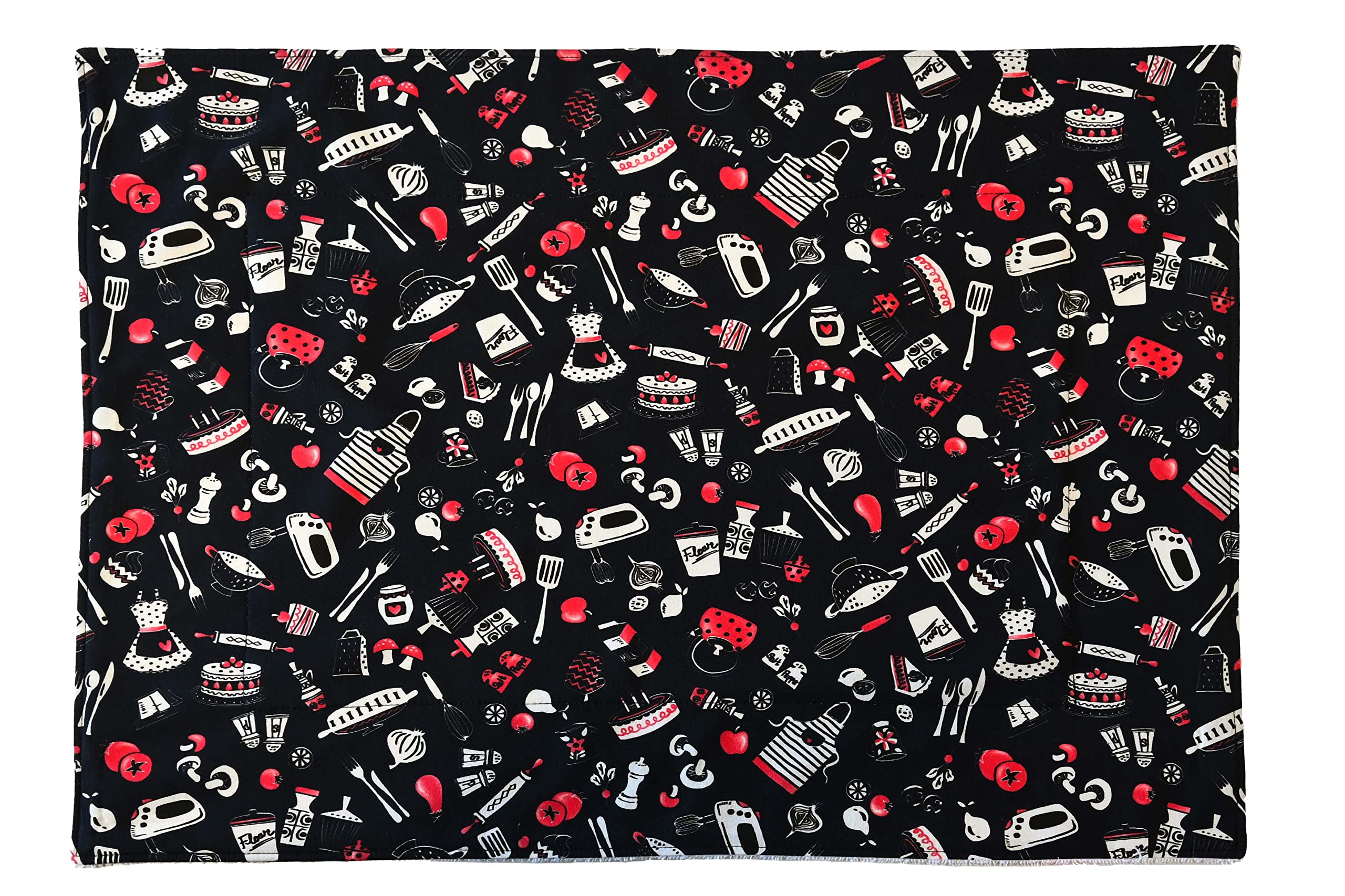 Dish Drying Mat - Coffee Station Mat - Pet Placemat - Appliance Mat - Kitchen Mat - Kitchen Tools in Red, Black and Cream - 16 x 20 Inches - Handmade by Green Acorn Kitchen