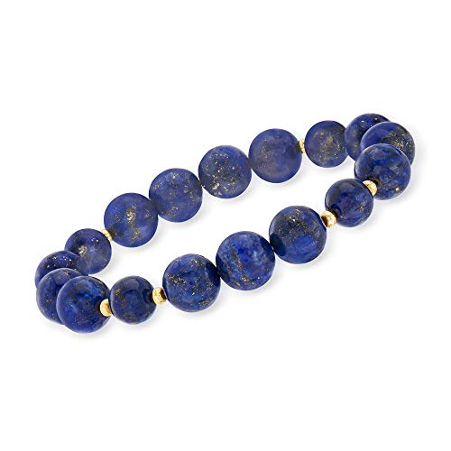 Ross-Simons 8-10mm Lapis Bead Stretch Bracelet With 14kt Yellow Gold. 7 inches