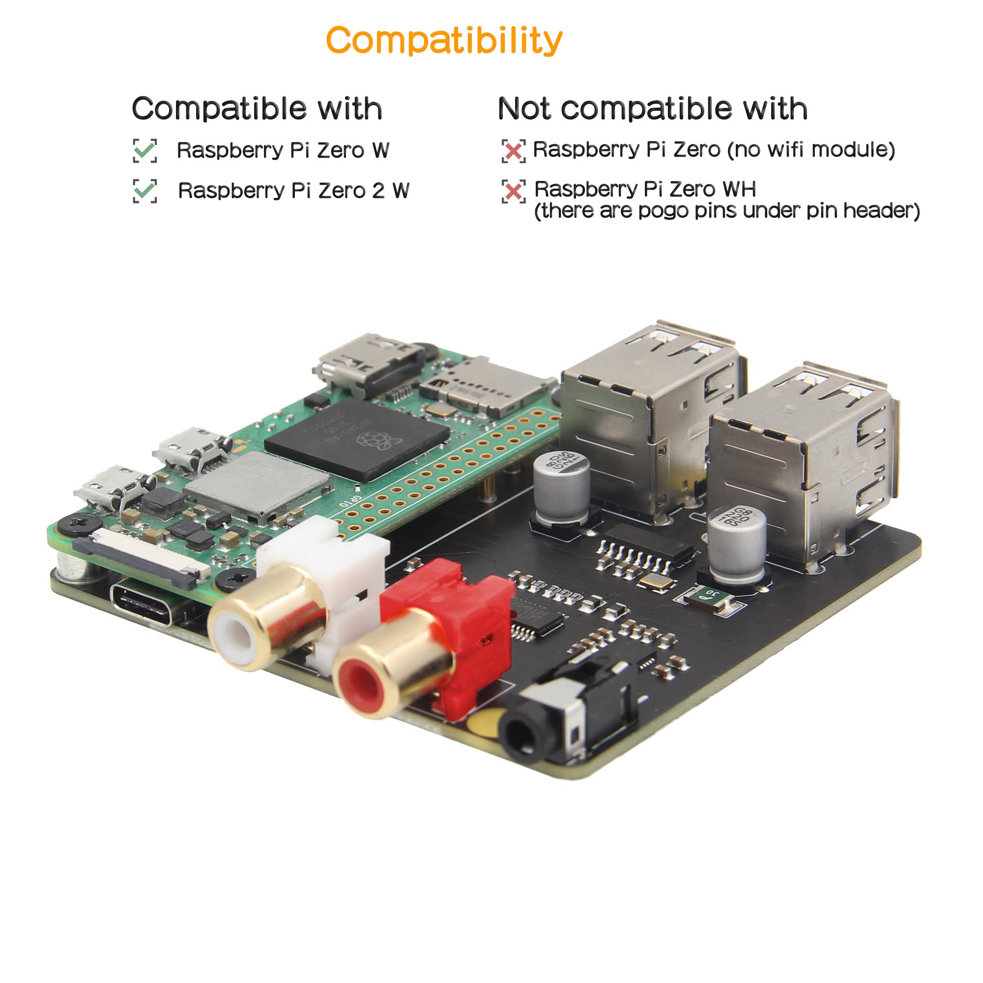Geekworm Raspberry Pi Zero 2 W HiFi DAC HAT, X302 PCM5122 HiFi DAC Audio Card & 4-Port USB HUB Compatible with Raspberry Pi Zero 2 W/Zero W (Not Include Raspberry Pi)