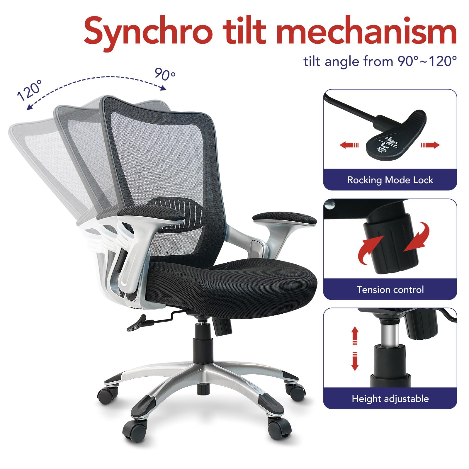 CLATINA Ergonomic Office Chair High Back Desk Chair with Independent Lumbar Support-3D Adjustable Armrest and Breathable Mesh Backrest for Long Time Sit,Thick Seat Cushion,Black