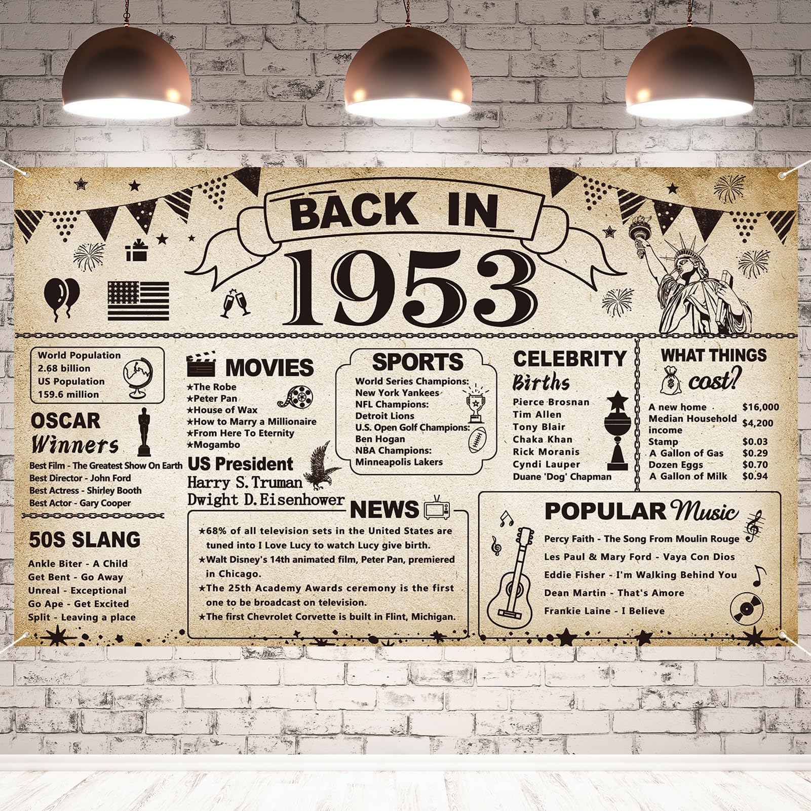 DARUNAXY 71st Birthday Party Decorations, Vintage Back in 1953 Banner 71 Year Old Birthday Party Poster Supplies Vintage 1953 Backdrop Photography Background for Men & Women 71st Class Reunion Decor