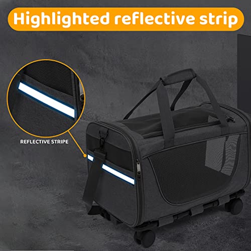 PROKEI Pet Carrier with Wheels for Cat Dog,Airline Approved Telescopic Handle Pet Travel Carrier Bag,Trolley Kennels Rolling for Small Medium Animals Kitten Puppy