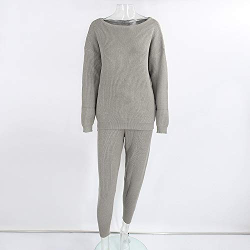 Cosygal Women's Casual Knit Sweater Loose Pullover Top and Pants 2 Piece Outfit Sets Gray Large