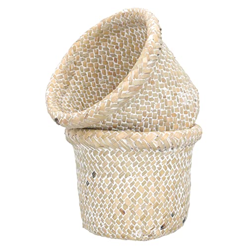 Zerodeko 2pcs Woven Waste Basket Seagrass Wicker Storage Organizer Basket Small Trash Can Desktop Trash Can Garbage Can Laundry Hamper Basket