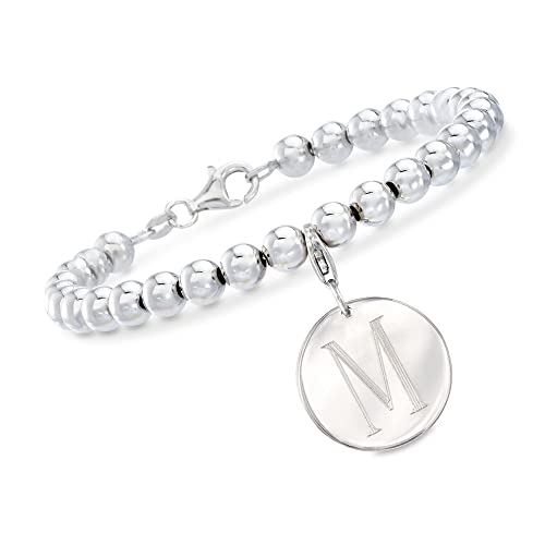 Ross-Simons Single Initial Disc Charm - Italian 6mm Sterling Silver Bead Bracelet 7 inches