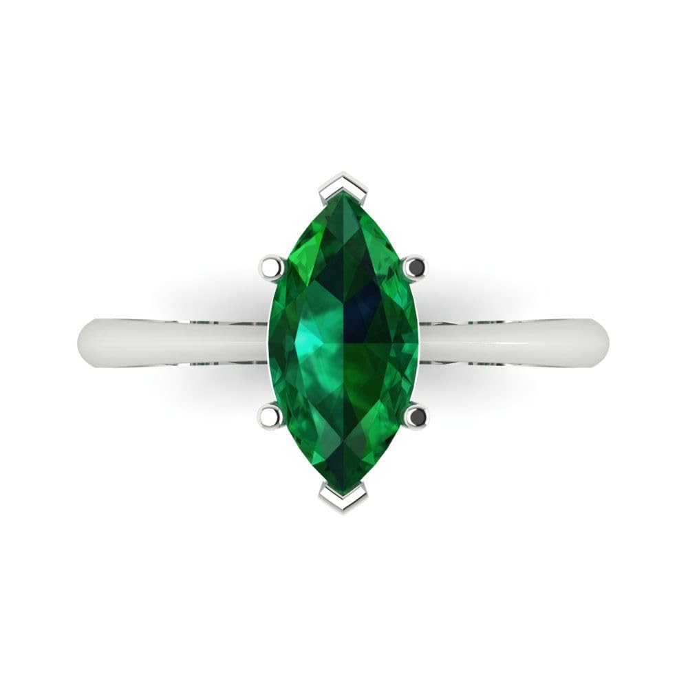 Clara Pucci 1.50 ct Marquise Cut Solitaire Simulated Emerald Engagement Wedding Bridal Promise Anniversary Ring 18K White Gold Size 7.25