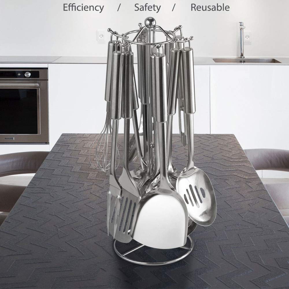 Classic 13 Pcs Stainless Steel Kitchen Utensils Spoon Skimmer Shovel Spatula Meat Fork Whisk Cooking Utensils Tableware