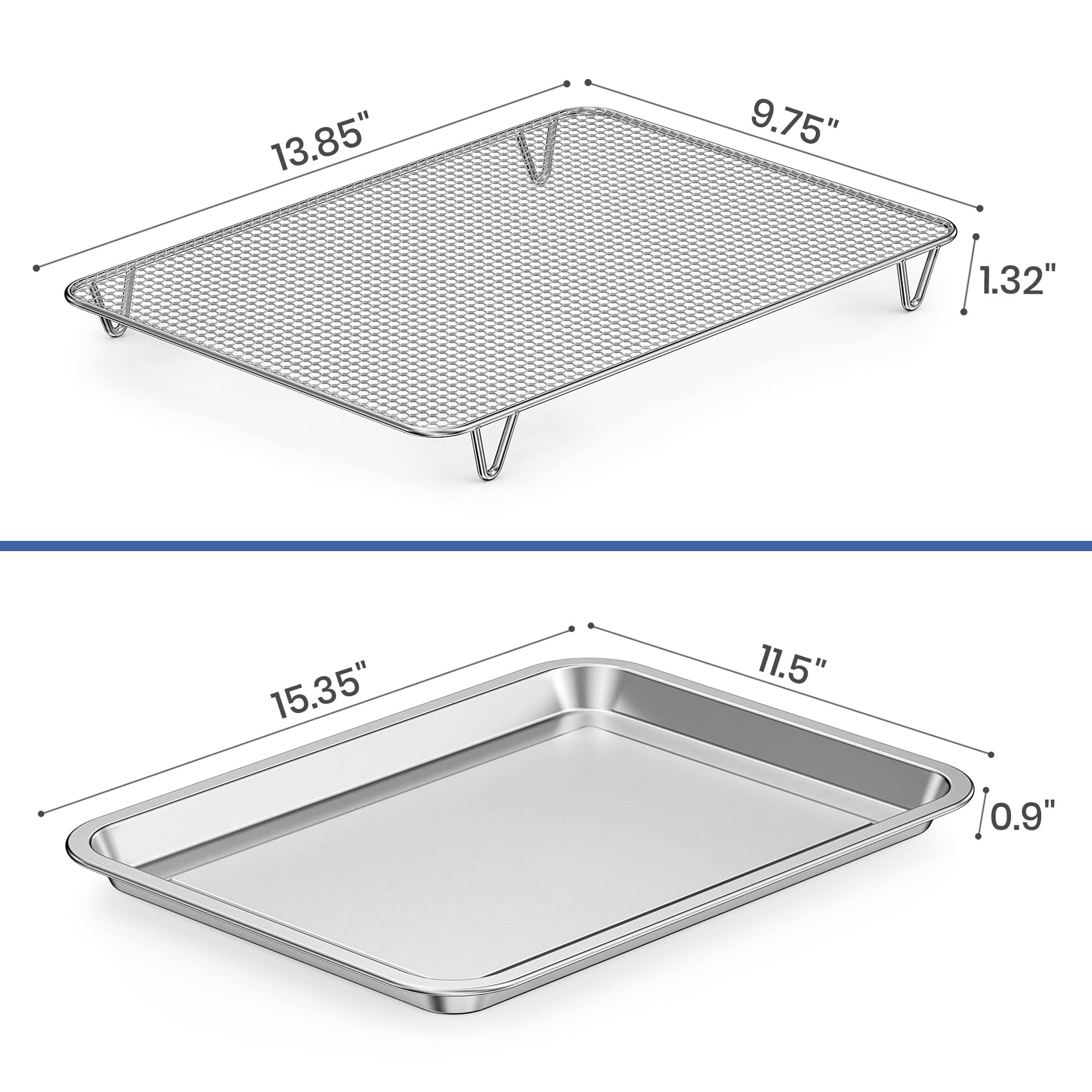 DOBADN Baking Sheet with Wire Rack, 15.35''x 11.5'' Stainless Steel Cooking Pan with Grease Mesh Strainer, Kitchen Bakeware for Smoker and Pellet Grills,Oven Safe