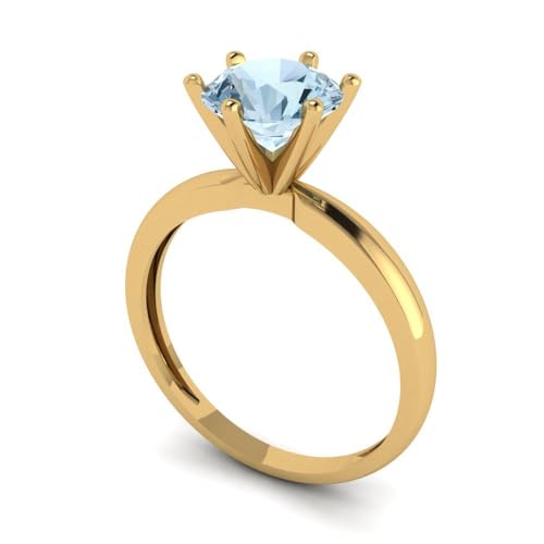 Clara Pucci 1.50 ct Round Cut Solitaire Natural Aquamarine Engagement Wedding Bridal Promise Anniversary Ring in 18K yellow Gold Size 6
