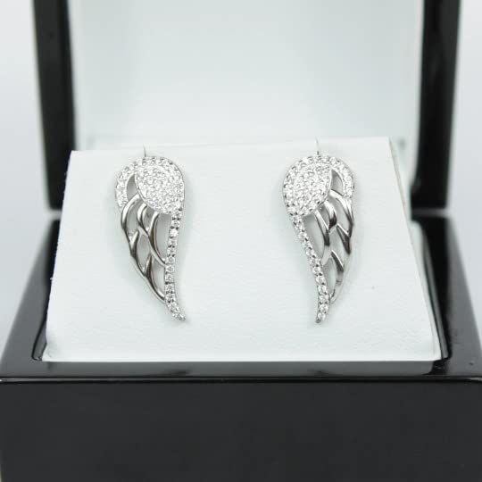 DTJEWELS White Gold Finish Created Diamond Angel Wing Design Earrings With Valentine Day Gift