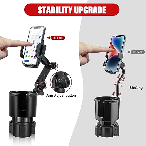 Cup Holder Expander for Car with Phone Mount,THIS HILL 2 in 1 Car Cup Holder Expander Adjustable Base, 360°Rotation, Cup Holder Cell Phone Holder for Car Compatible with iPhone All Smartphones