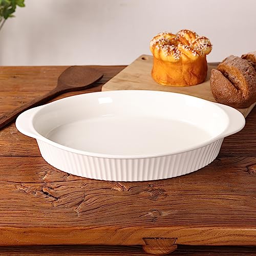 LEETOYI Porcelain 9x13 Large Oval Au Gratin Pans,Baking Dish for Servings, Bakeware with Double Handle for Kitchen and Home (White)