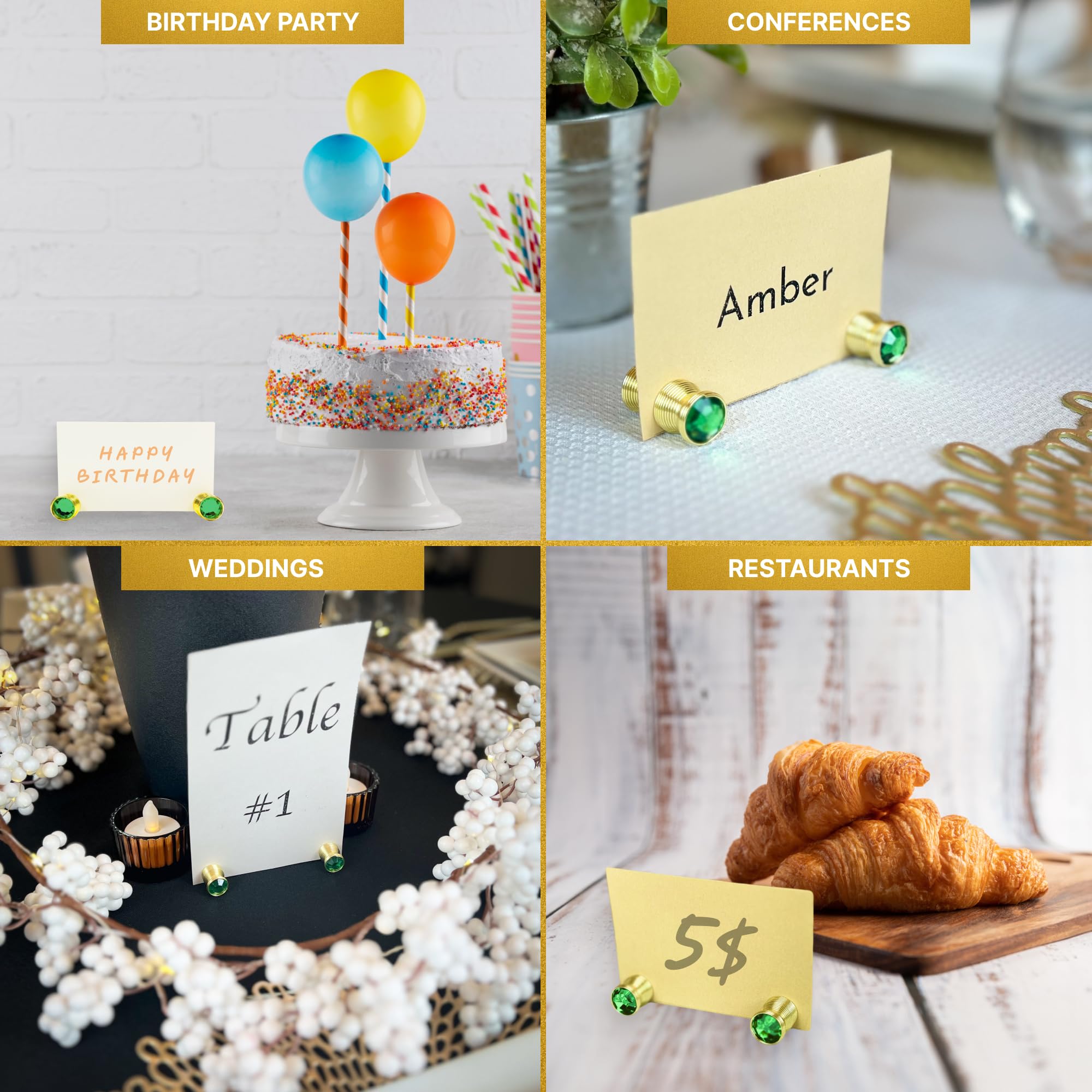 Ideikis 40Pcs.Multipurpose/Place Card Holders/Table Name Card Holder/Small Size Table Card Holder/Menu Clips/Gold Table Card Holder/Mini place card holders/Wedding/Anniversary/Birthday/Party