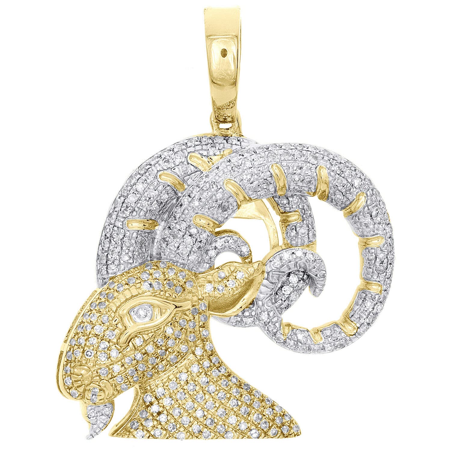 DTJEWELSS 10K Yellow Gold Finish Round Cut Diamond Aries Horoscope Pendant 1.30" Pave Charm 0.57 CT.