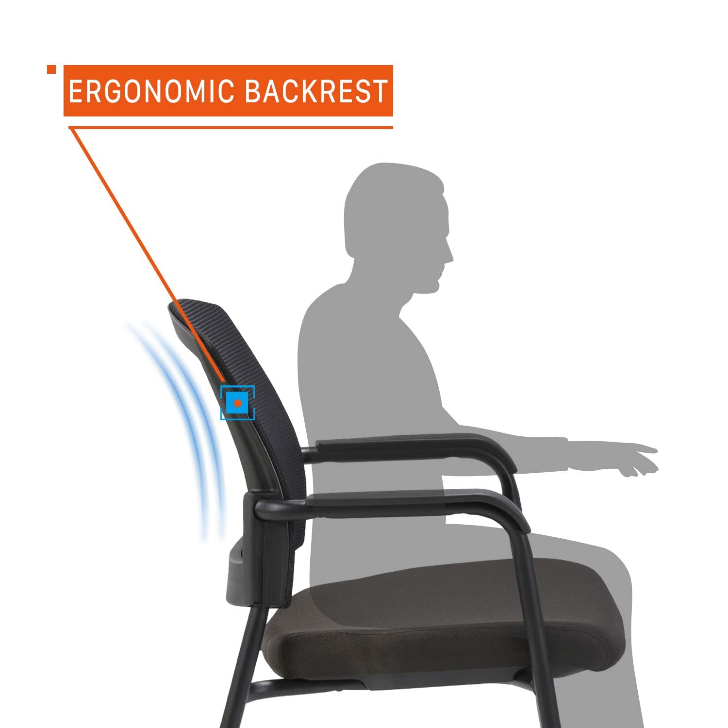 CLATINA Office Reception Guest Chair Mesh Back Stacking with Ergonomic Lumbar Support and Thickened Seat Cushion for Waiting Conference Room (Black, 1 Pack)