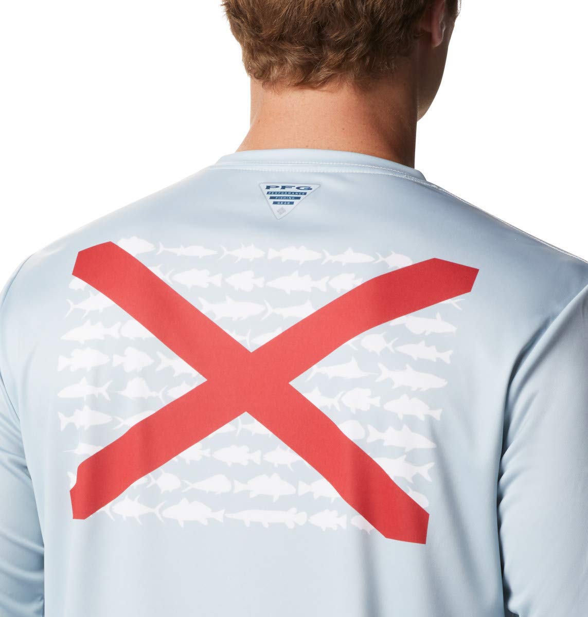 Columbia Men's Terminal Tackle PFG State Fish Flag Long Sleeve, Cool Grey/Alabama, XX-Large