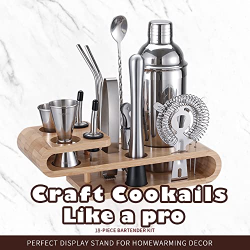 TONGTAIWQTJQ Bartender Kit Cocktail Shaker with Stylish Bamboo Stand,18-Piece Bar Tool Set with Recipes Booklet,Home Drink Mixer Set