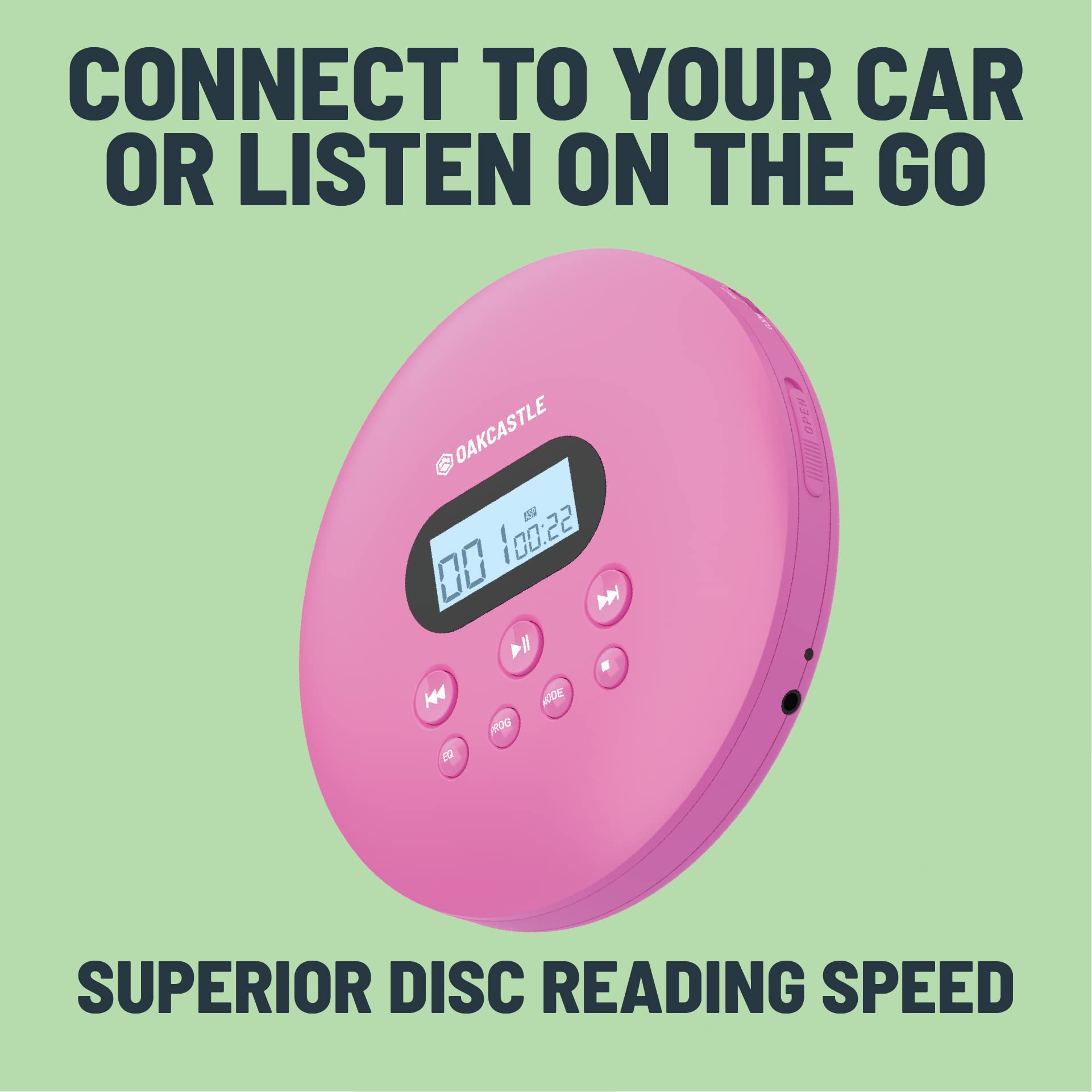 CD Player Portable, Rechargeable Portable CD Player w/Bluetooth 5.3, 12Hr Playtime, Small CD Players for Car (AUX only) | Oakcastle CD100 Portable CD Player w/Headphones, CD Walkman, Discman (Pink)