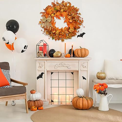Fall Decor - Fall Wreaths for Front Door - 20 Inch Fall Door Wreath with Bowknot, Artificial Eucalyptus Wreath with Pumpkin Golden Berries Maple Leaves for Thanksgiving Farmhouse Decor