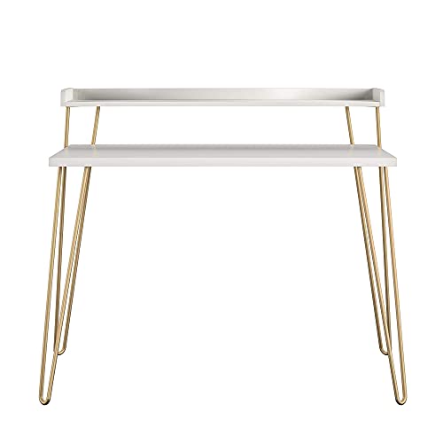 Haven Retro Riser, Desk, White with Gold Legs