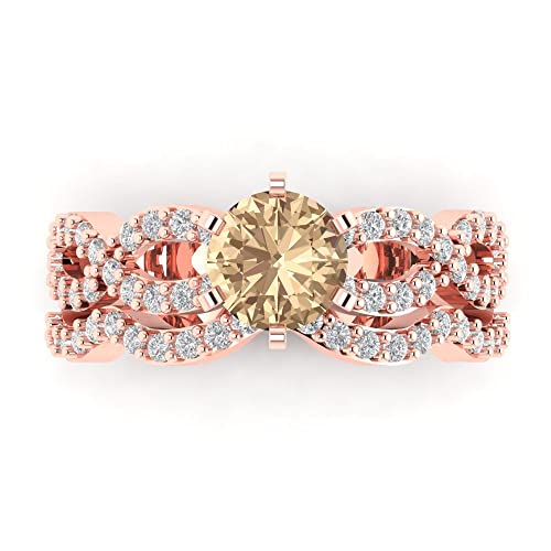 Clara Pucci 1.5 carat Round Shape Halo Solitaire Yellow Moissanite Wedding Anniversary Bridal Engagement Ring Band set 14k Rose Gold 3.5