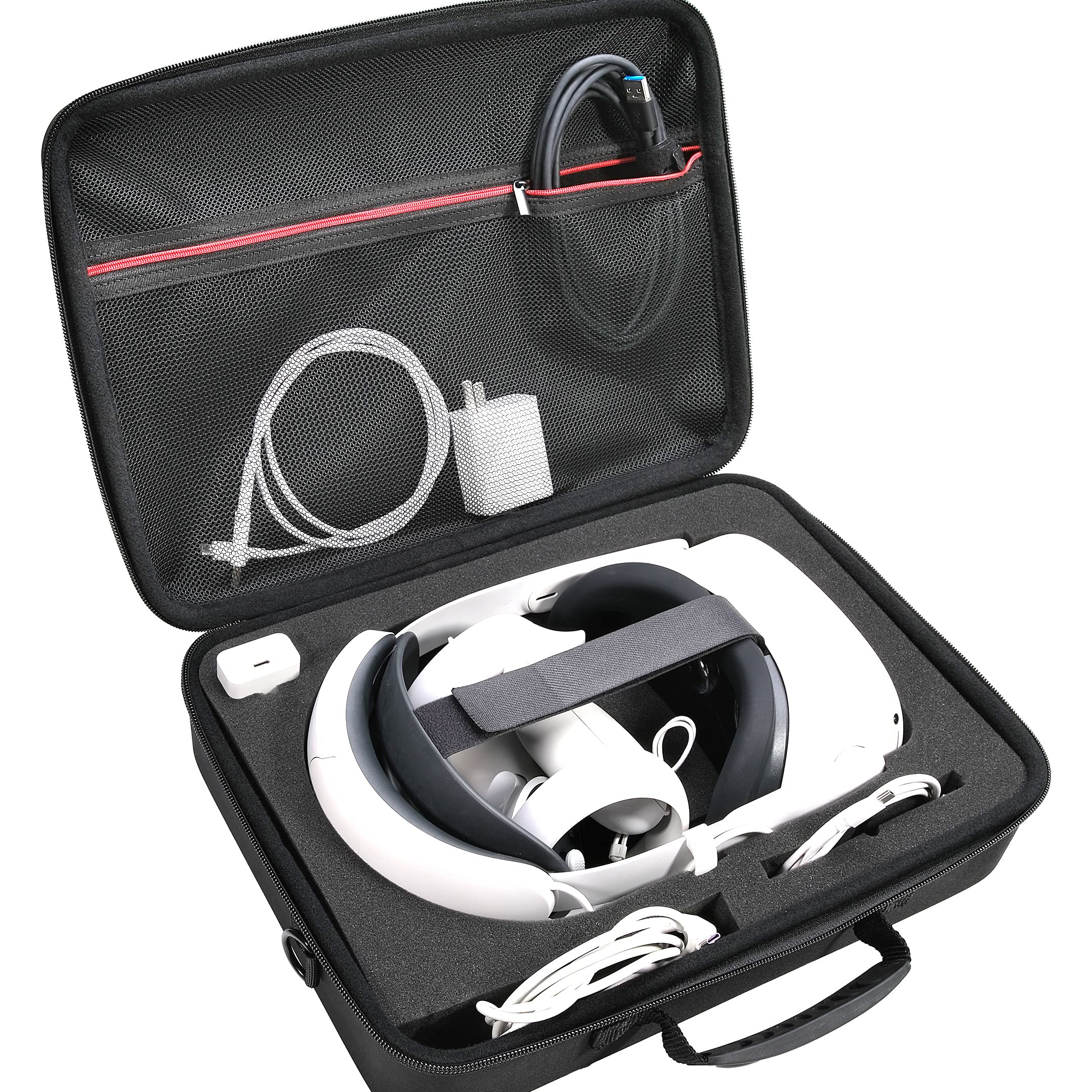 dpbag Hard Padded Carry case fit for Oculus Quest 2 VR Headset Elite Strap, All in One Shoulder Belt Travel and Storage with Foam Cutout Strap Control, Accessories.