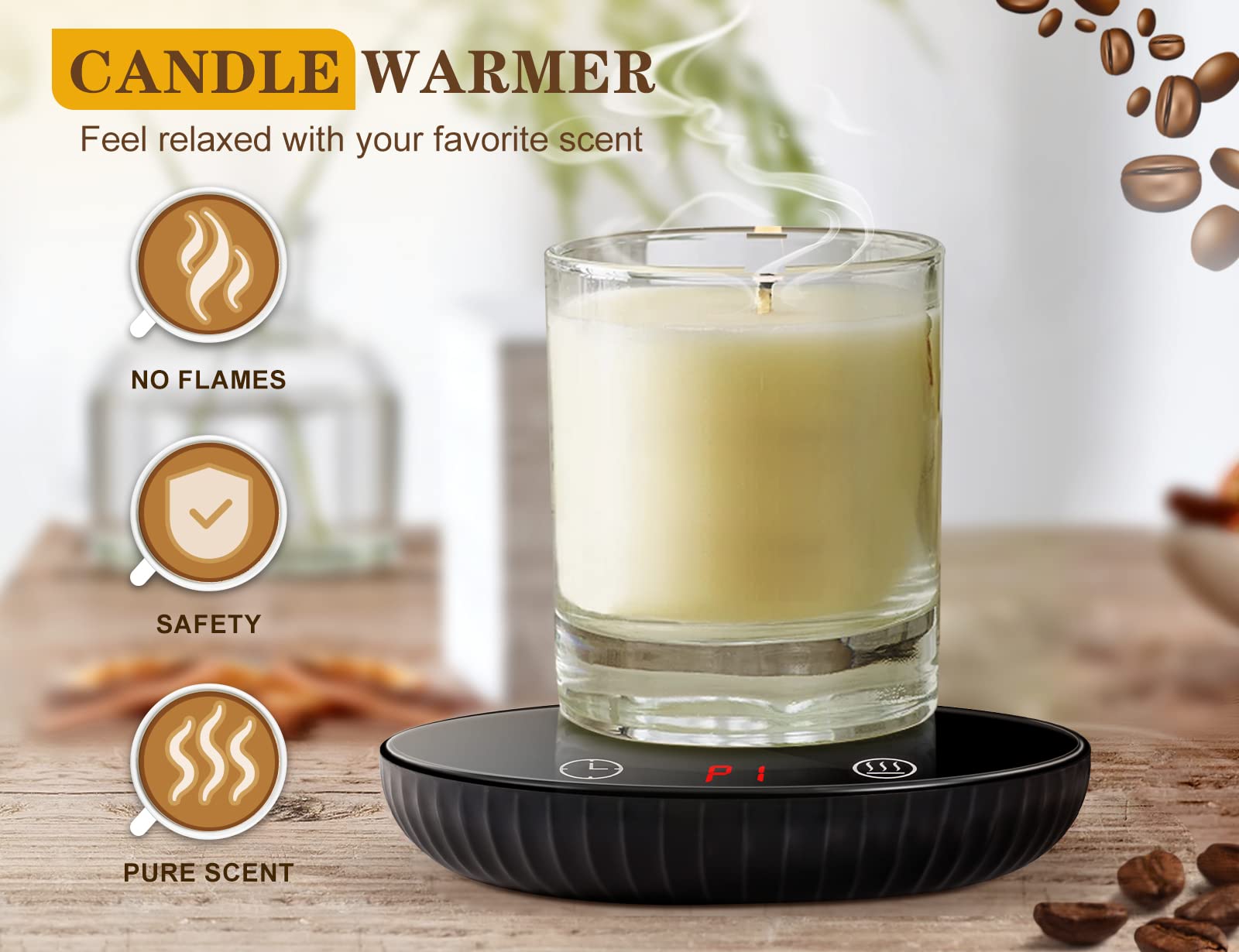 Coffee Mug Warmer, Candle Warmer with Auto Shut Off & 2-Temp Settings & 12-Hour Timer, Mug Warmer for Desk, Coffee Cup Warmer for Coffee, Beverage, Candle, Milk, Tea (No Cup)