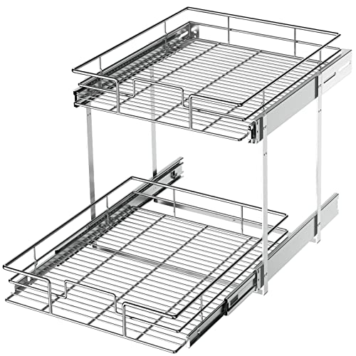 LOVMOR 2 Tier Individual Pull Out Cabinet Organizer 17" W x 21" D, Slide Out Kitchen Cabinet Storage Sliding Shelves