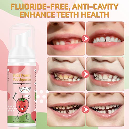 Foam Toothpaste Kids, Toddler Toothpaste with Low Fluoride, Foaming Toothpaste and Mouthwash for Dental Care, Kids Foam Toothpaste for U-Shape Electric Toothbrush for Children 3 up