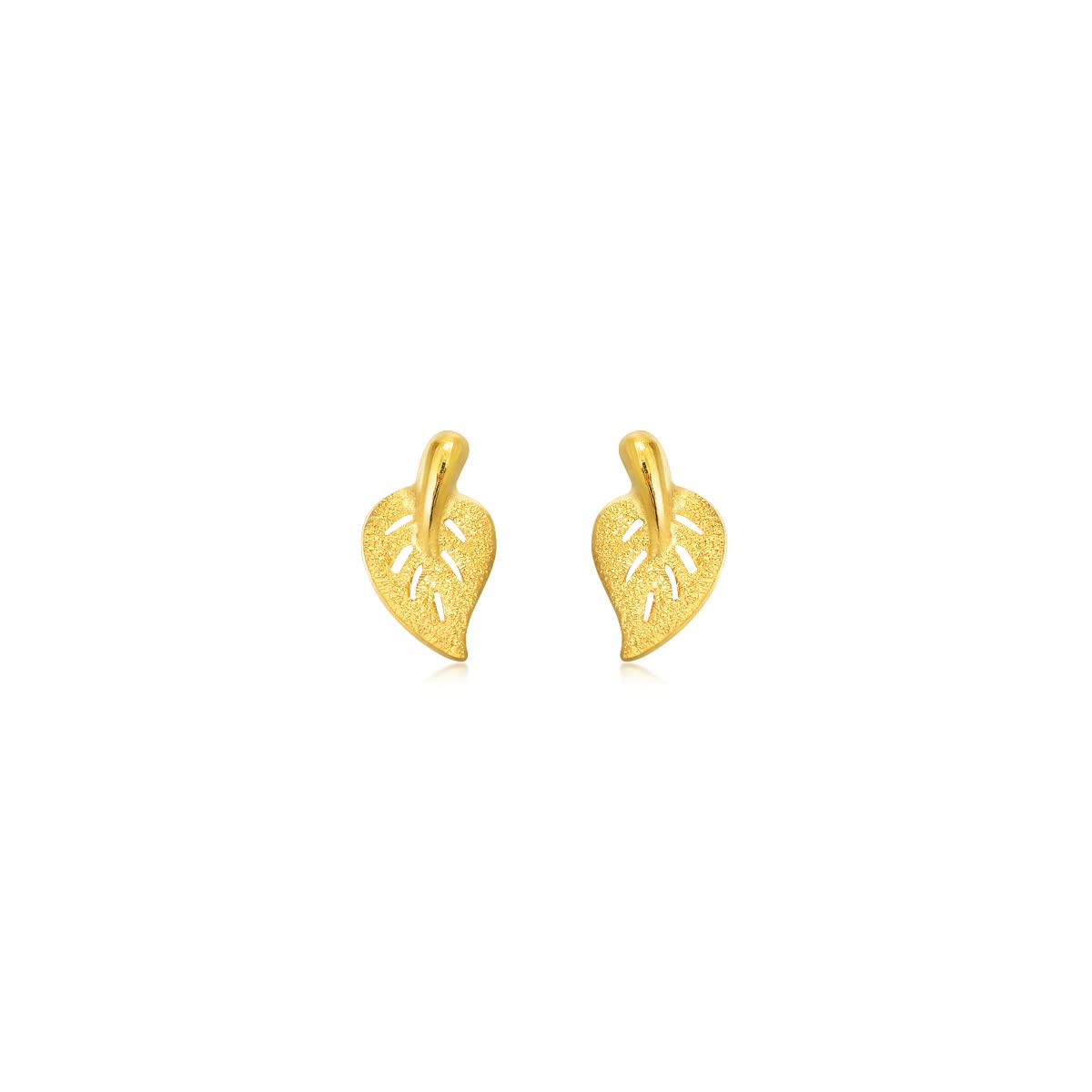 CHOW SANG SANG 999.9 24K Solid Gold Leaf Stud Earrings for Women 68725E