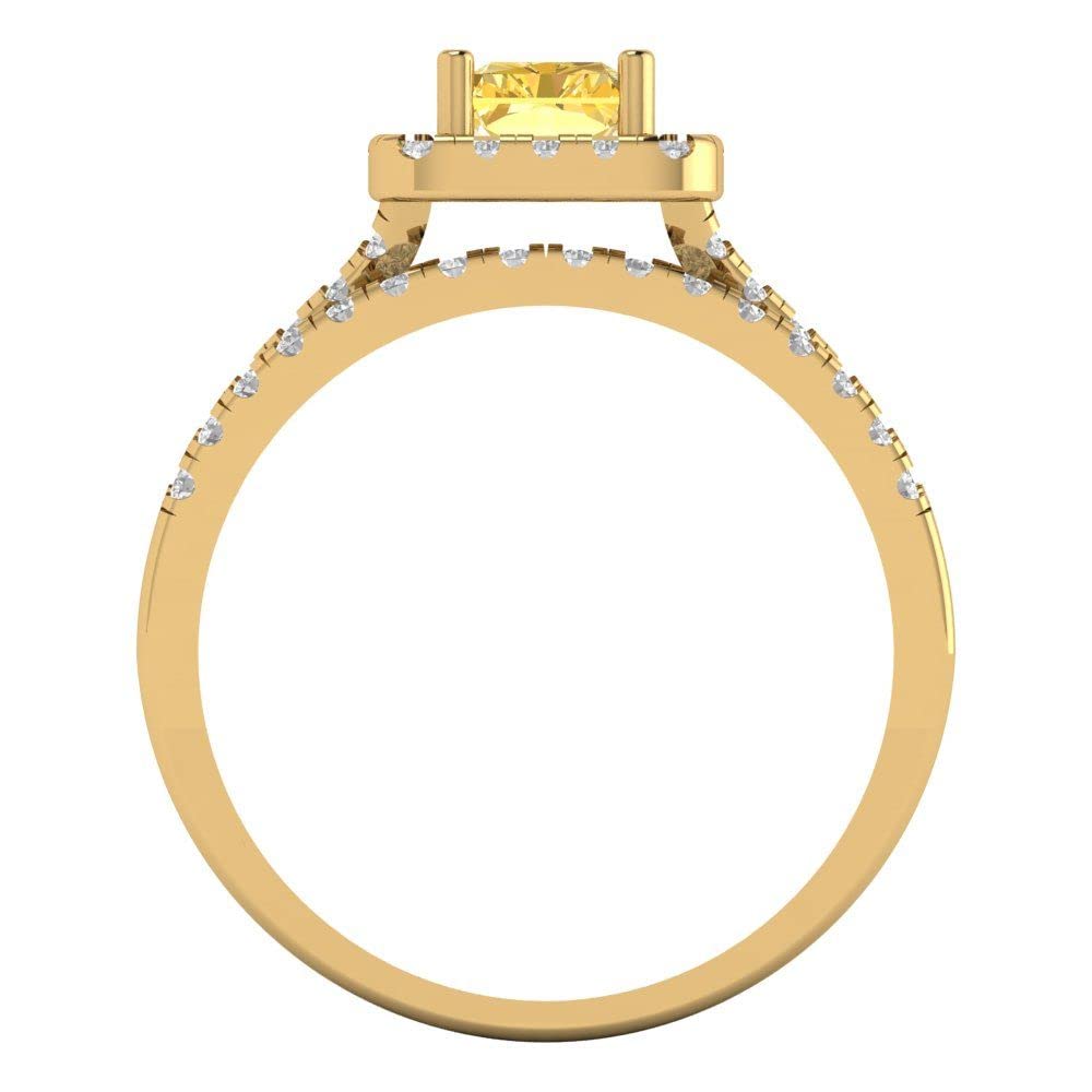 Clara Pucci 1.6ct Emerald Cut Halo Solitaire Yellow Simulated Diamond Engagement Promise Bridal Ring Band set 14k Yellow Gold 7.5