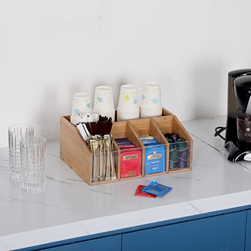 Coffee Station Organizer Coffee Bar Organizer for Countertop Farmhouse Coffee Caddy with Removable Dividers Office Coffee Bar Accessories and Organizer for Coffee Pods, Syrup, Cups, and Stirrer