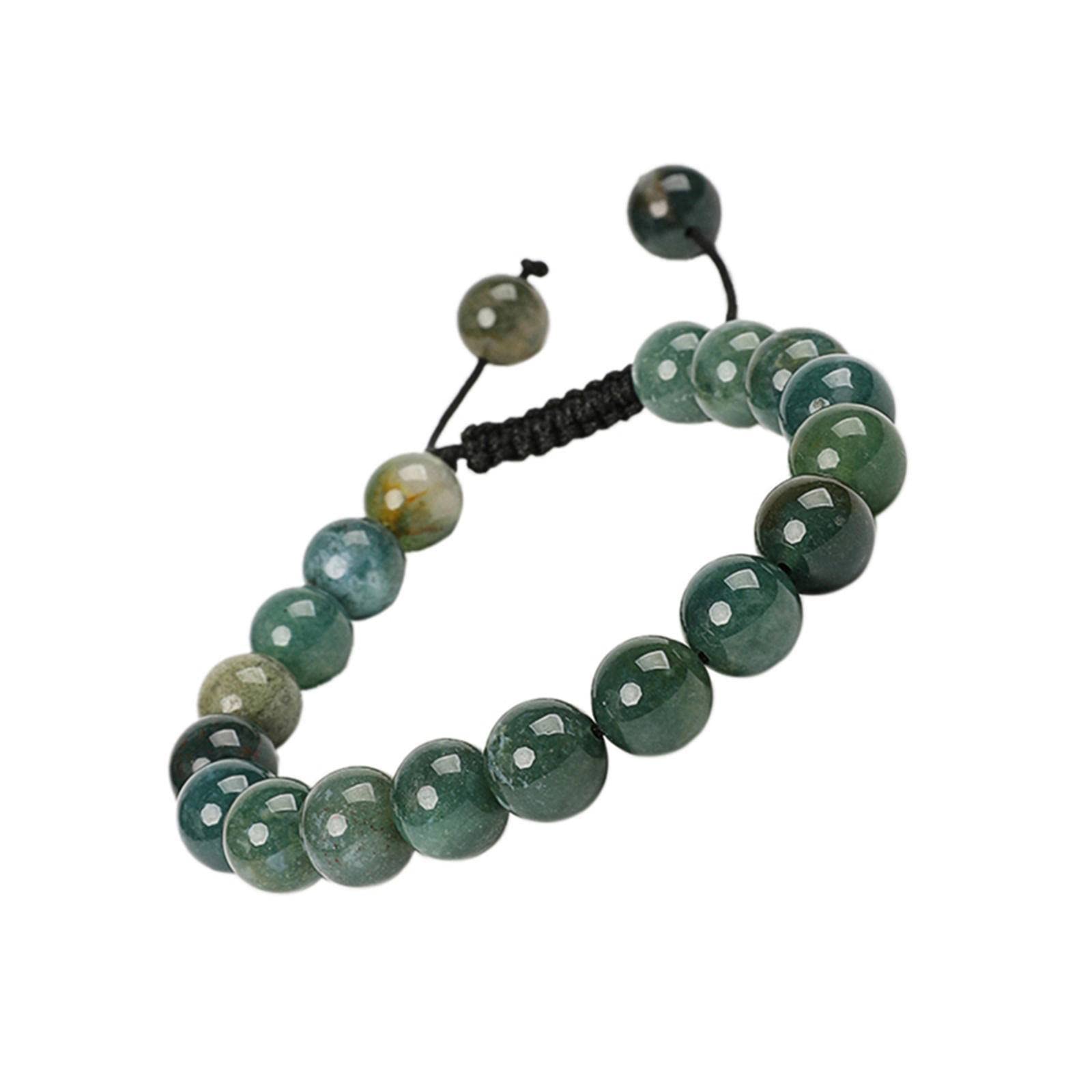 Deuncer Natural Agate Gemstone Crystal Beads Unisex Adjustable Bracelet 8mm… (Jade green)