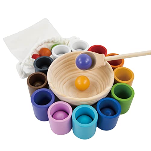Evmark Toys & Games Wooden Cups and Balls Color Match, Sorting, & Counting Toy - Monterssori Educational Preschool Learning Children's Game